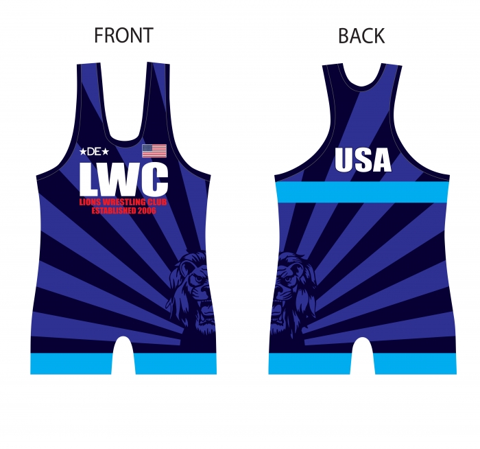 Lions Wrestling Club Red and Blue Singlet Package